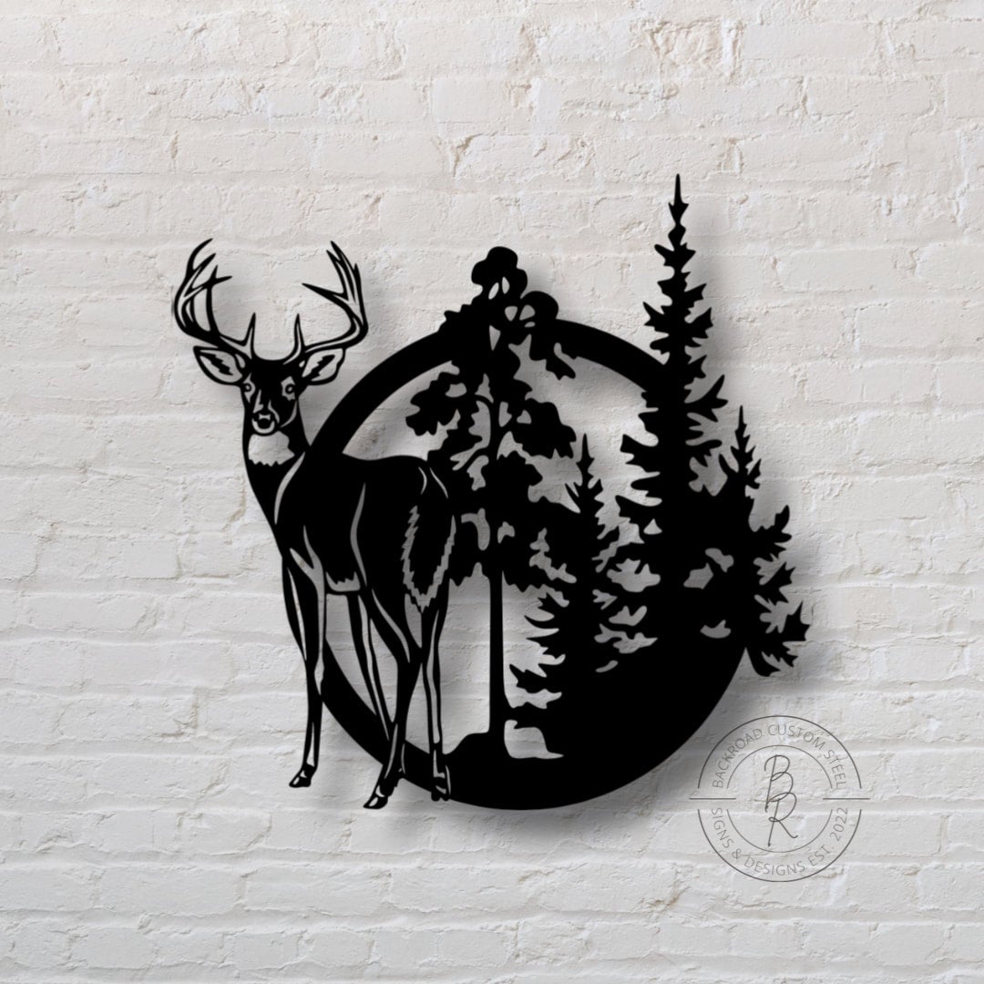 Deer with trees | BACKROAD CUSTOM STEEL SIGNS & DESIGNS