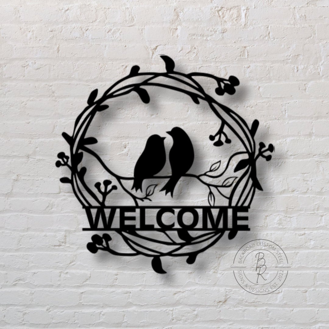 Welcome Grape vine wreath with bards | BACKROAD CUSTOM STEEL SIGNS ...