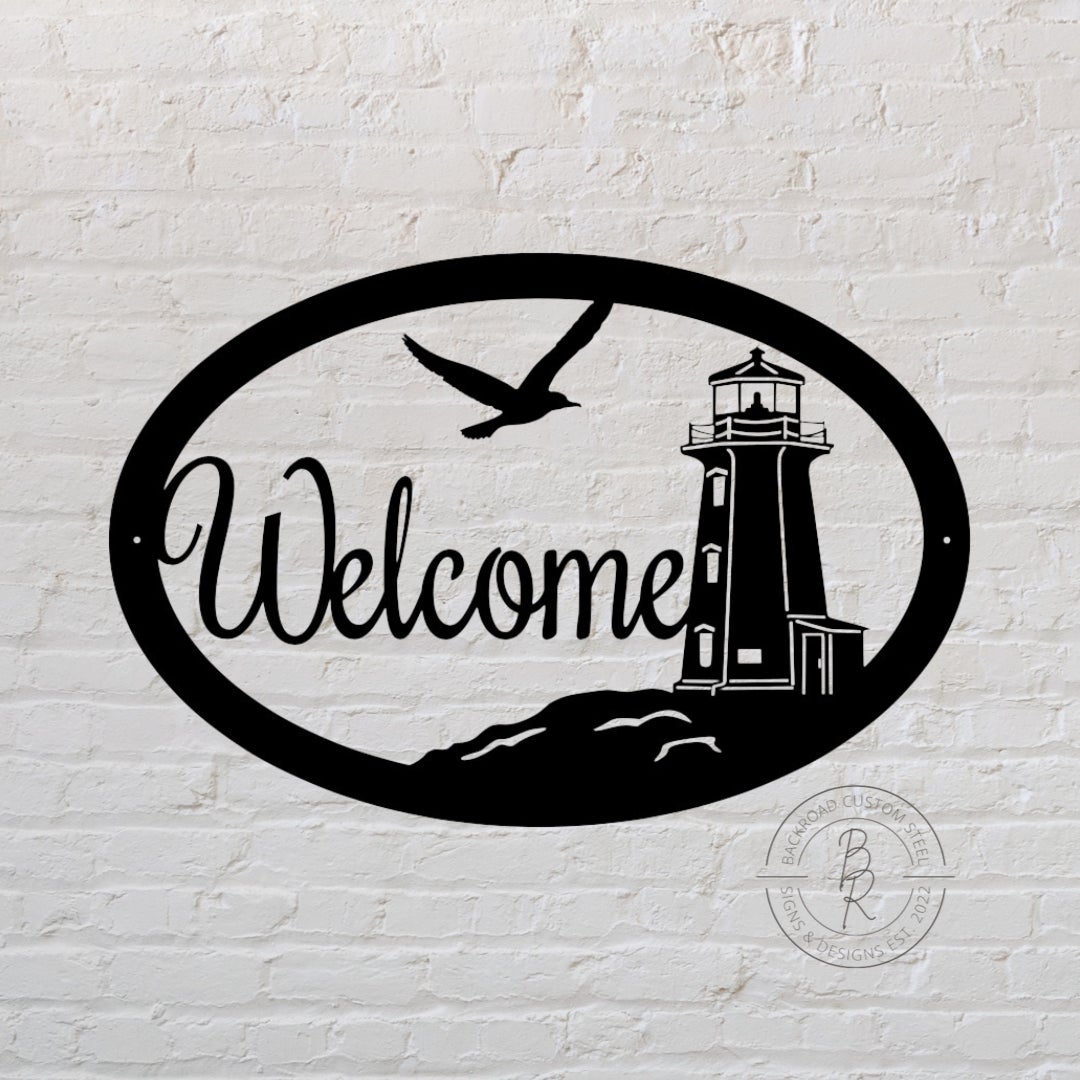 Welcome lighthouse with seagull | BACKROAD CUSTOM STEEL SIGNS & DESIGNS