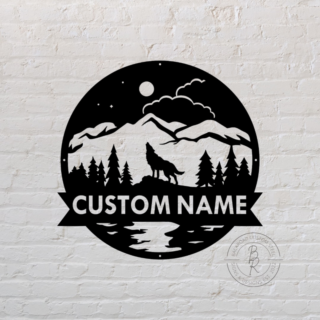 Personalized Wolf howling at the moon Sign | BACKROAD CUSTOM STEEL ...